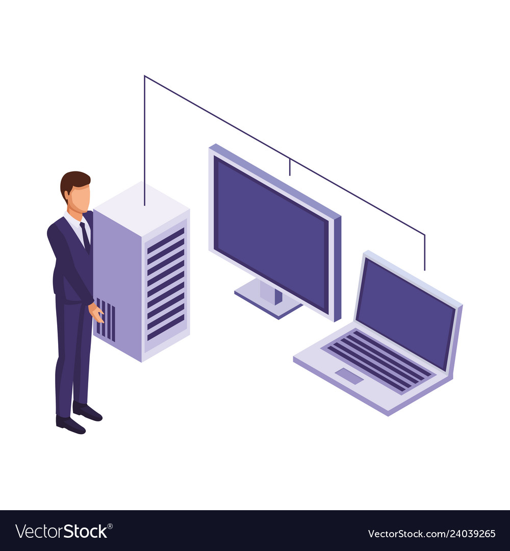 Businessman with computer Royalty Free Vector Image