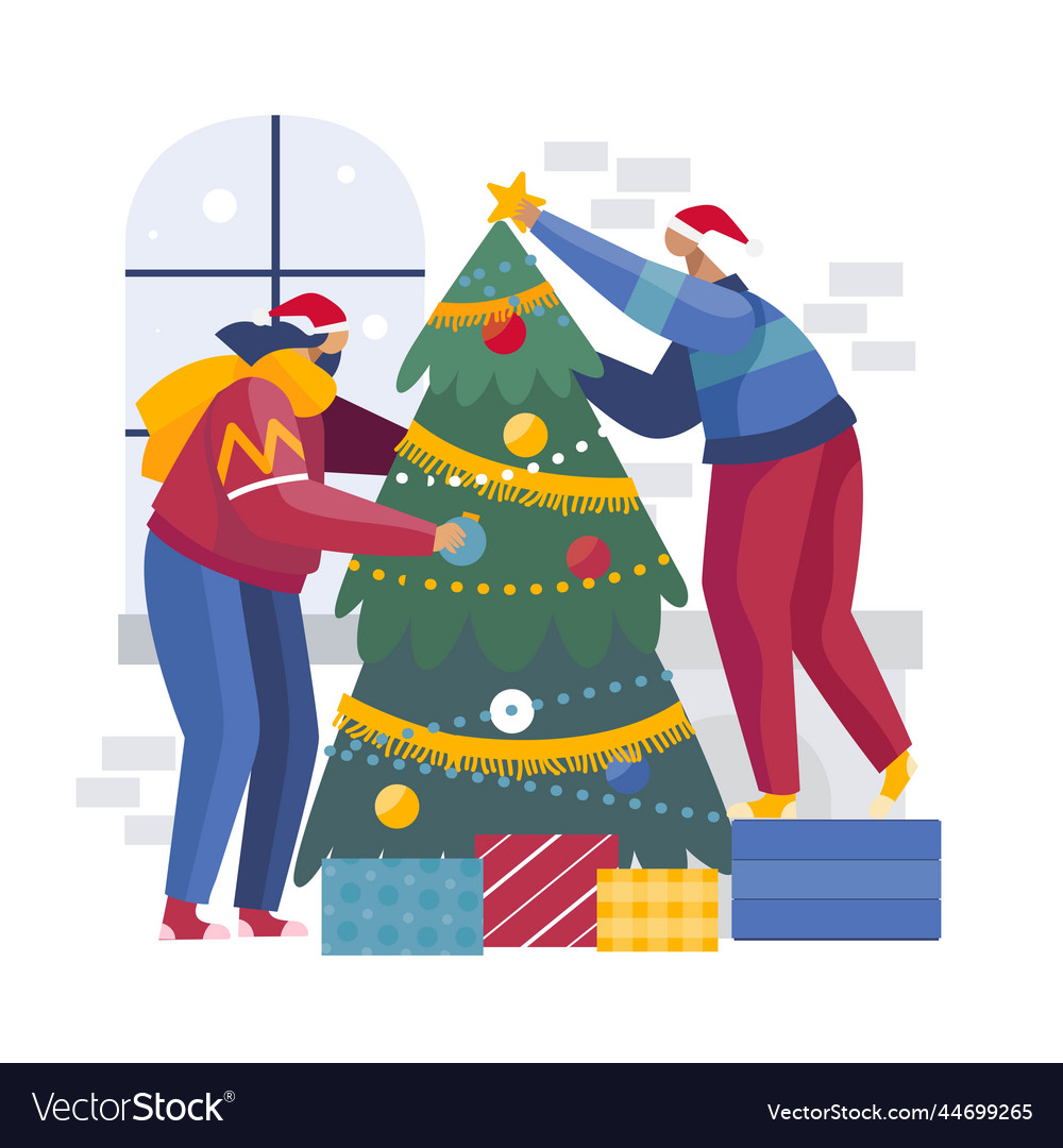 Christmas tree decoration scene design Royalty Free Vector
