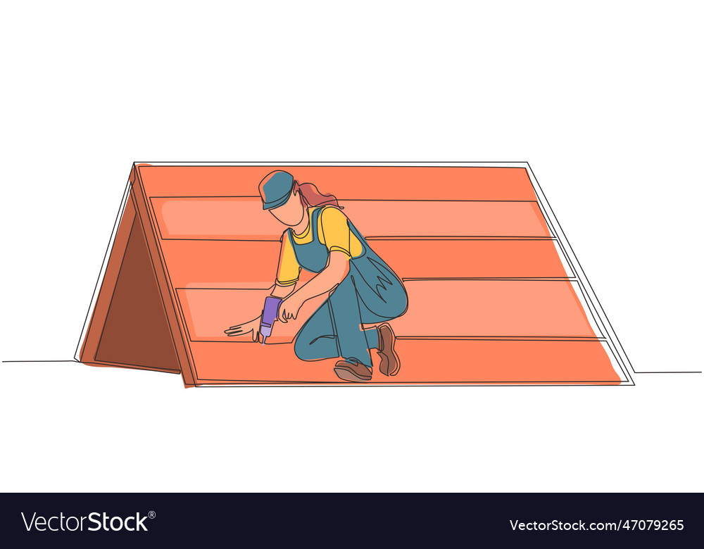 Continuous one line drawing roofer installing Vector Image Continuous one line drawing roofer installing Vector Image