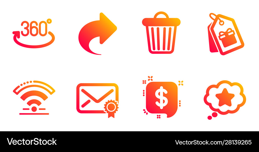 Coupons payment message and trash bin icons set Vector Image