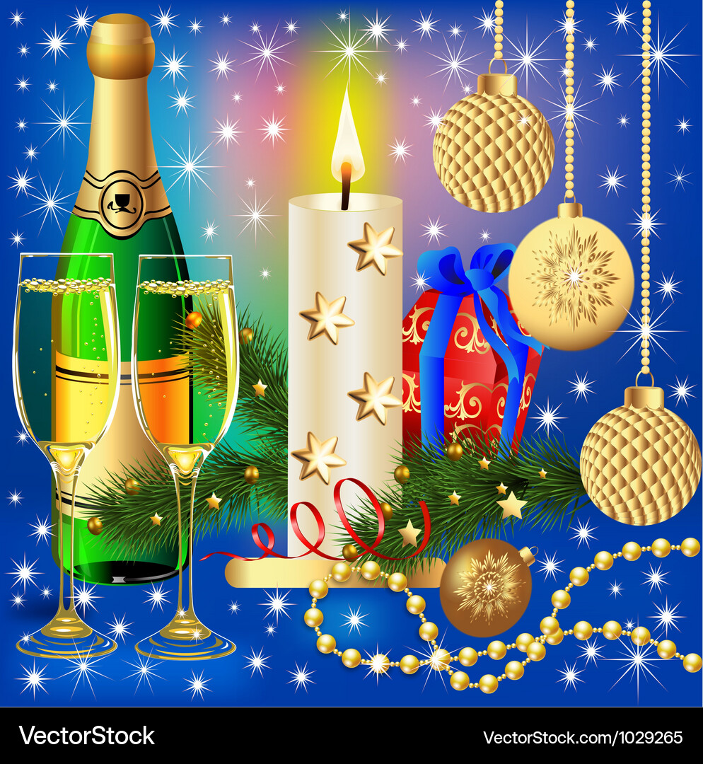 Festive background with candle ball and gift Vector Image
