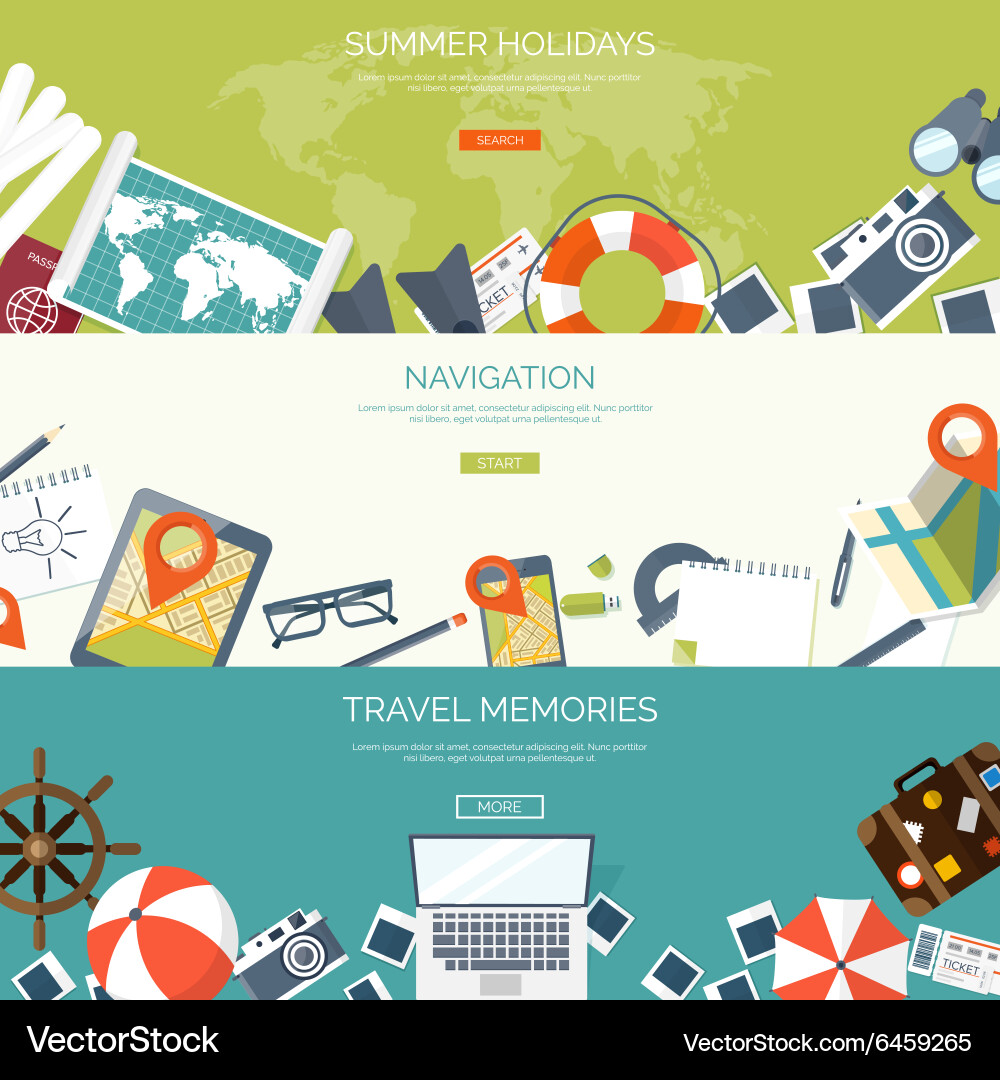 Flat travel background summer holidays vacation Vector Image