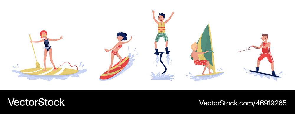 People characters engaged in water summertime Vector Image
