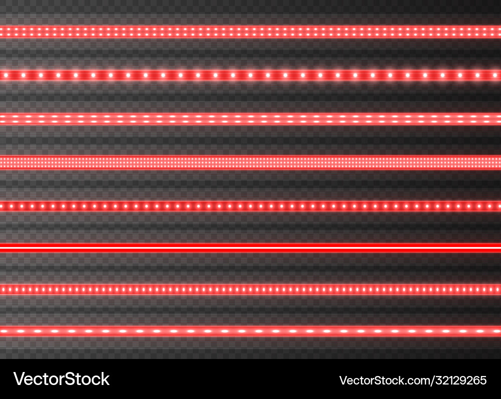 Red led strips collection bright luminous ribbons Vector Image