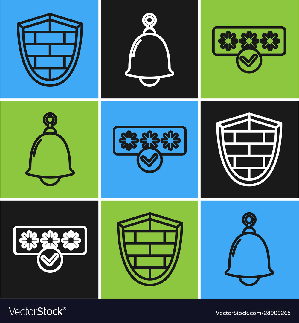 Set Line Shield With Cyber Security Brick Wall Vector Image