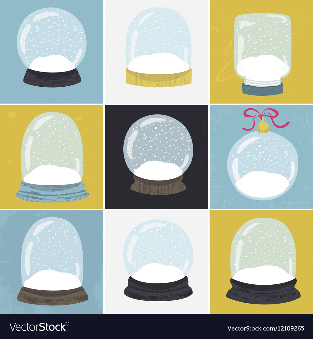 Set of 9 with hand drawn snow globe Royalty Free Vector