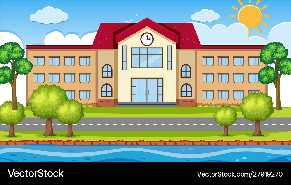 An outdoor scene with school Royalty Free Vector Image
