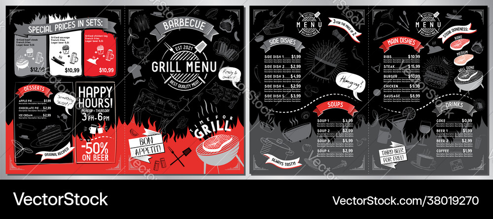Barbecue restaurant menu template - a3 to a4 card Vector Image
