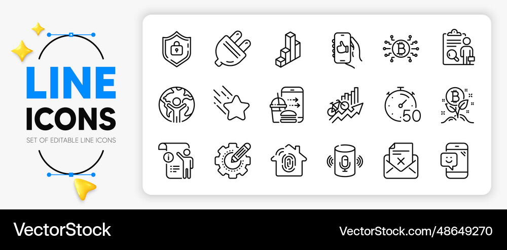 Fingerprint access falling star and smile line Vector Image