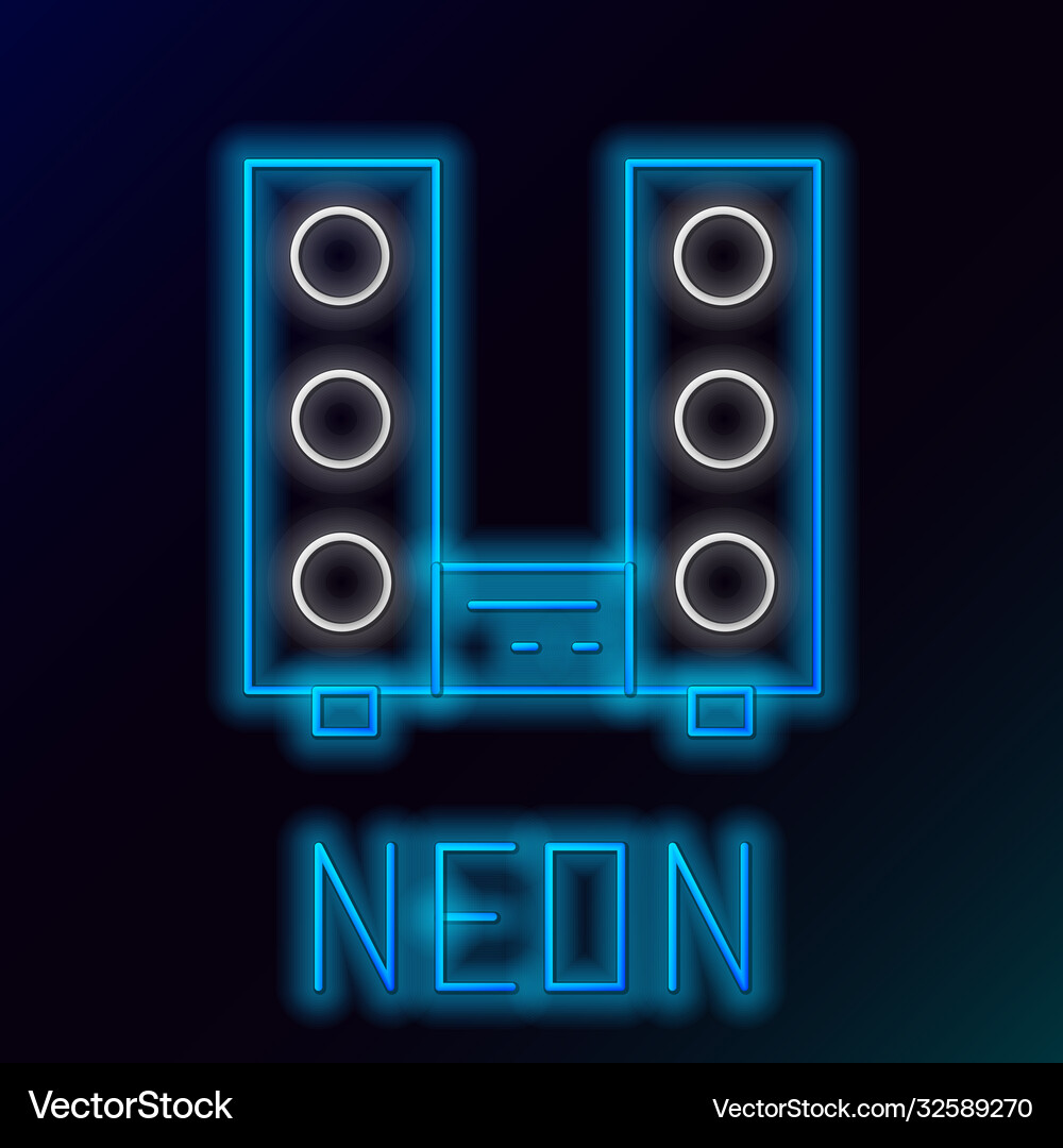 Glowing neon line home stereo with two speaker s Vector Image