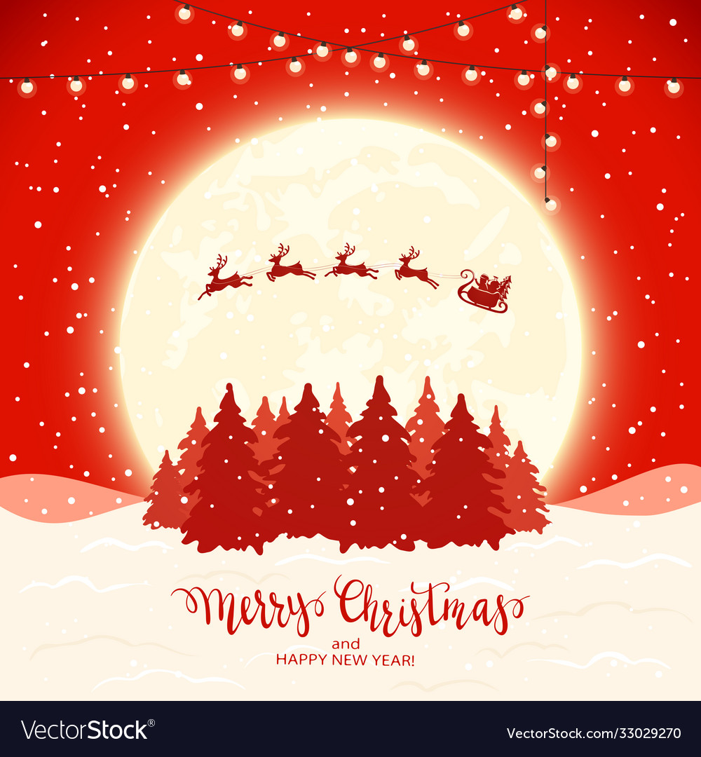 Red christmas background with santa and reindeer Vector Image