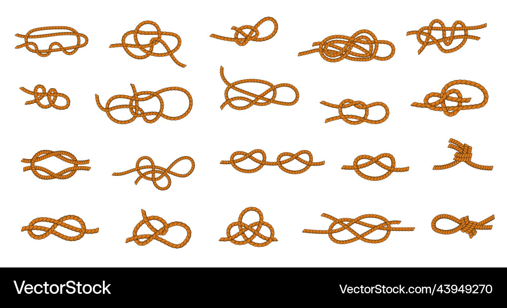 Rope knot marine and nautical ties threads Vector Image