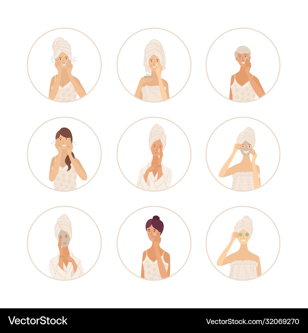 Set skincare everyday routine icons Royalty Free Vector