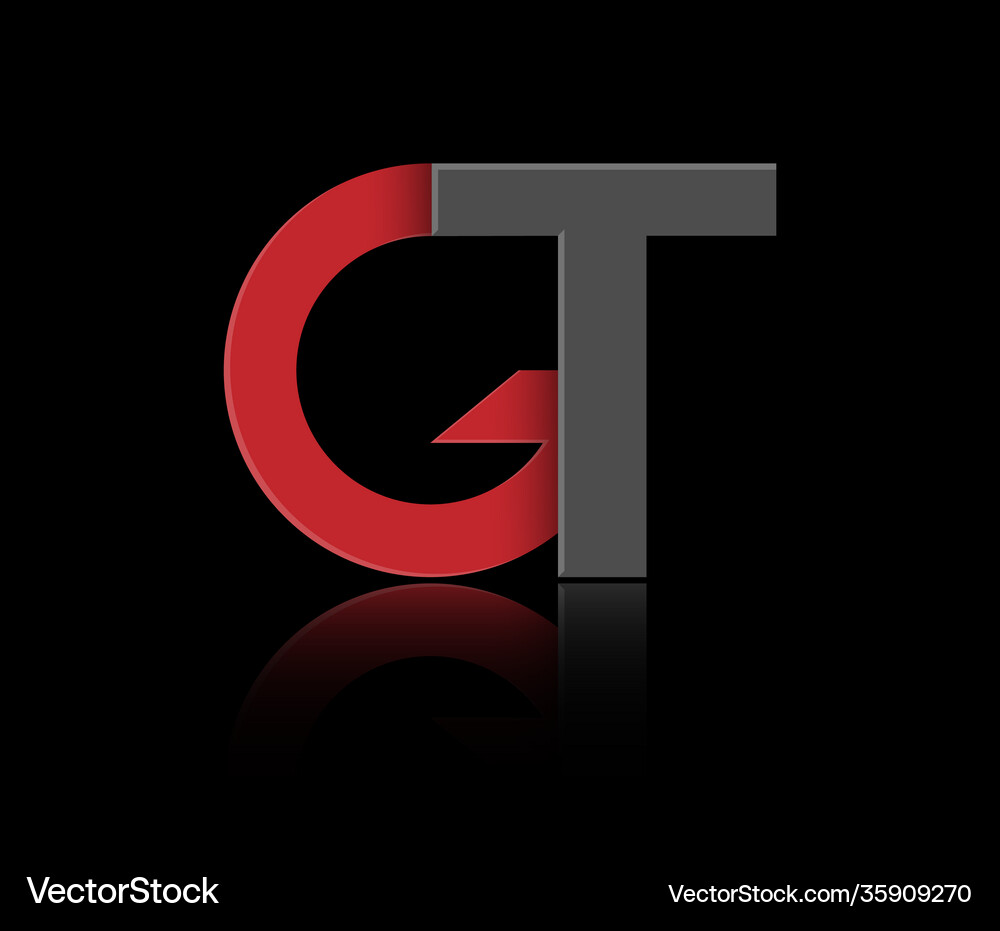 Stylized lowercase letters g and t in red Vector Image