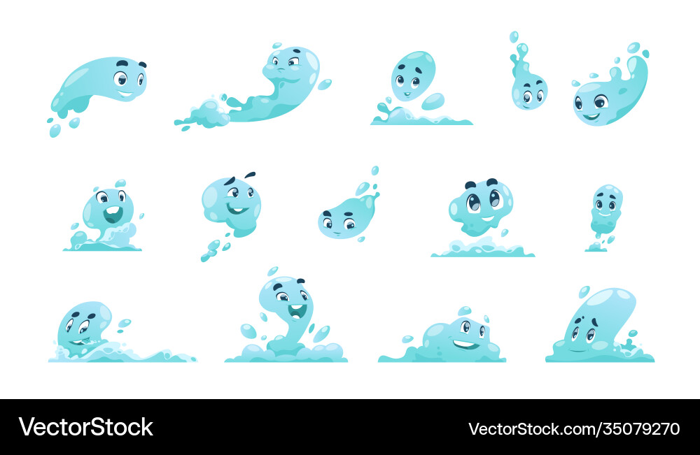 Water mascot cartoon liquid splash Royalty Free Vector Image