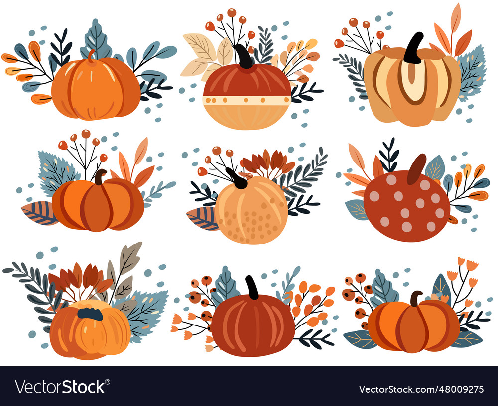 Autumn collection featuring a pumpkin composition Vector Image