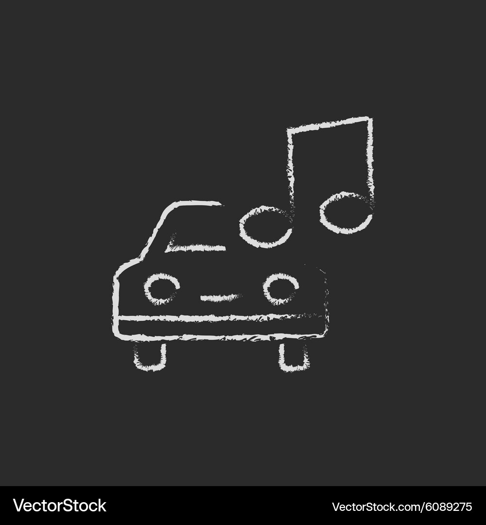 Car with music note icon drawn in chalk Royalty Free Vector