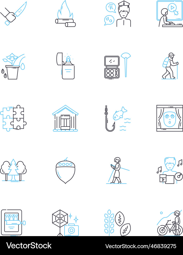 Forest hiking linear icons set wilderness trees Vector Image