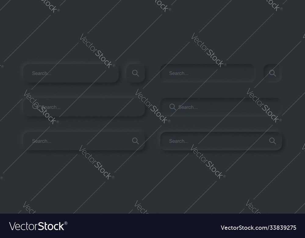 Neumorphic search bars dark ui design elements set Neumorphic search bars dark ui design elements set