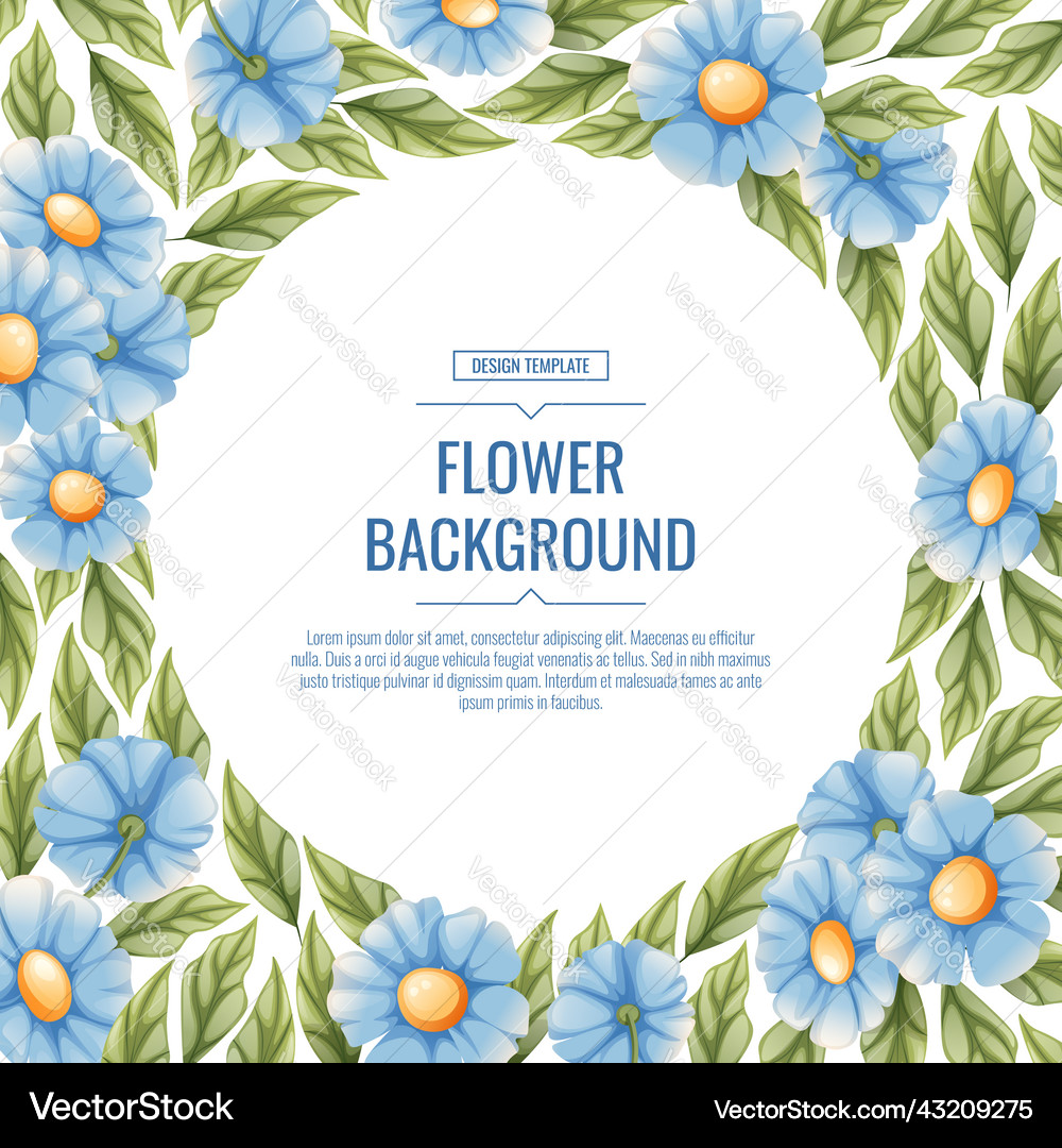 Round background with blue flowers floral frame Vector Image
