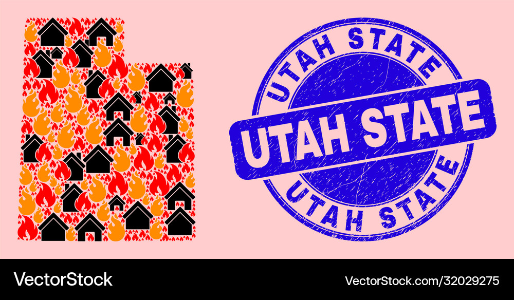 Utah state map mosaic fire and properties Vector Image