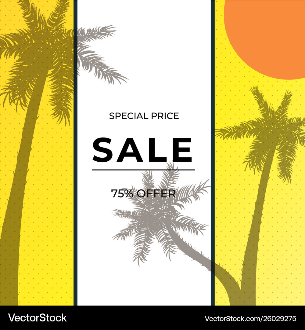 Yellow summer elements such as palm tree sun sale Vector Image