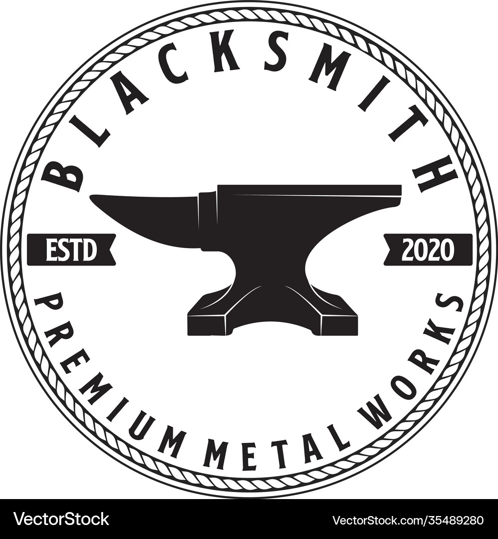 Blacksmith forge anvil and hammer logo design Vector Image