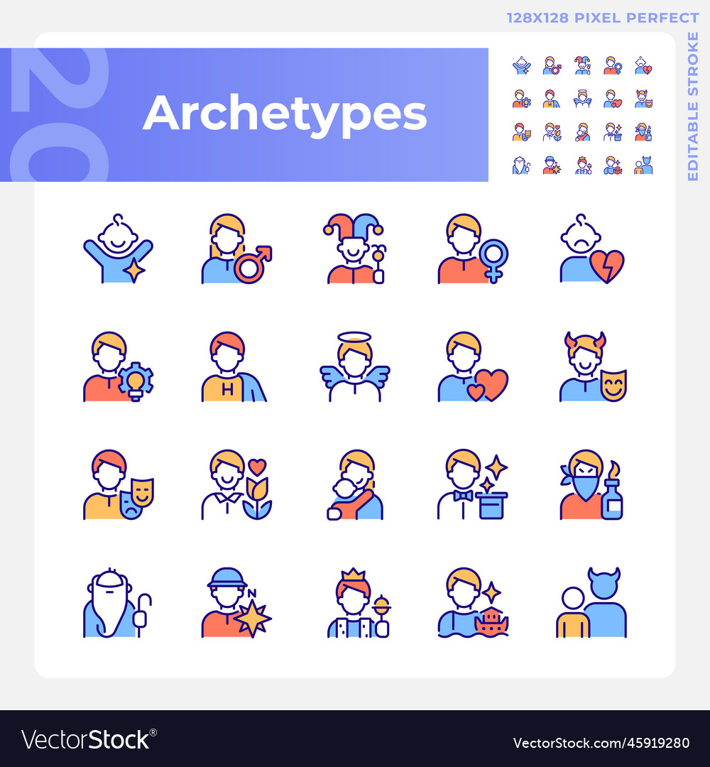 Character archetypes pixel perfect rgb color Vector Image Character archetypes pixel perfect rgb color Vector Image
