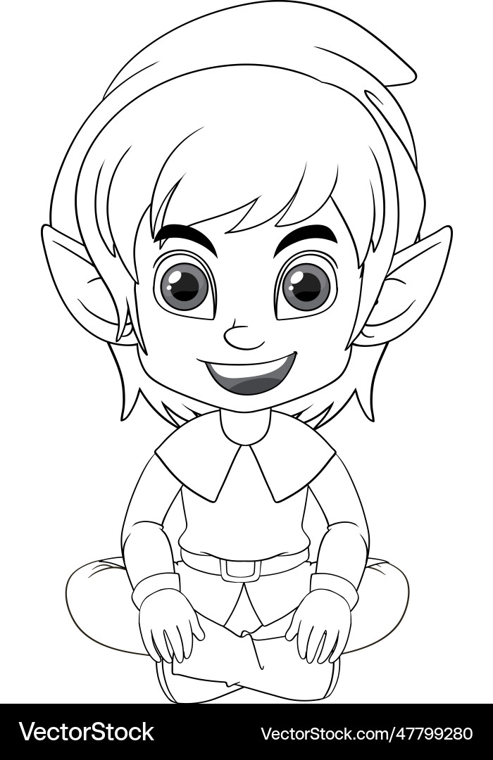 Cute elf cartoon isolated doodle outline Vector Image