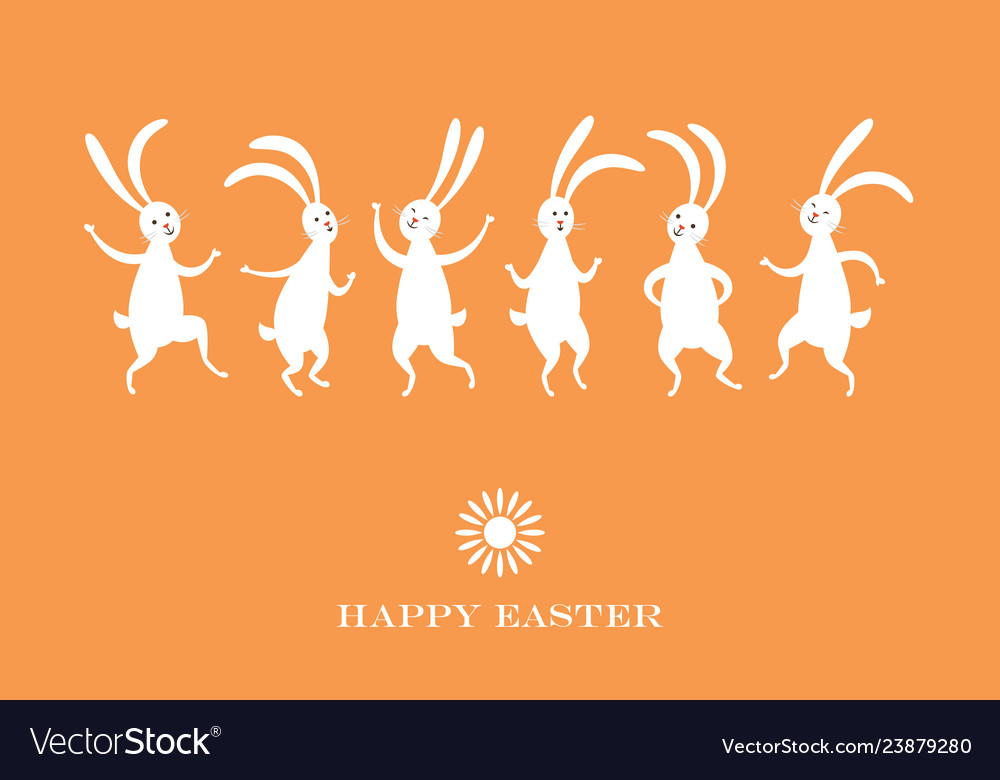 Easter Card Cute Dancing Bunnies Royalty Free Vector Image
