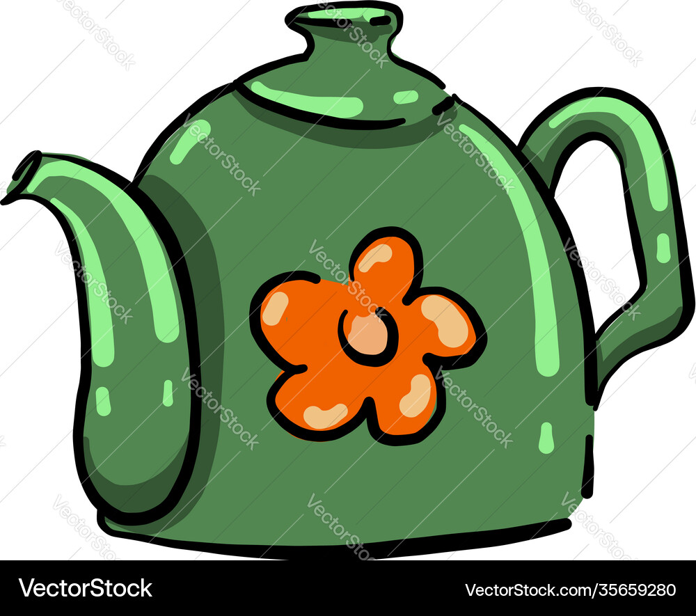 Green teapot with a flower on white background Vector Image