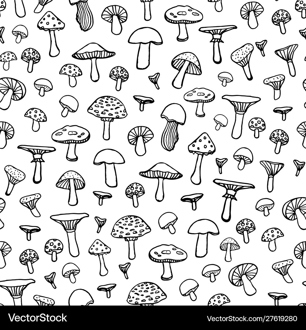 Seamless doodle pattern with forest mushrooms Vector Image