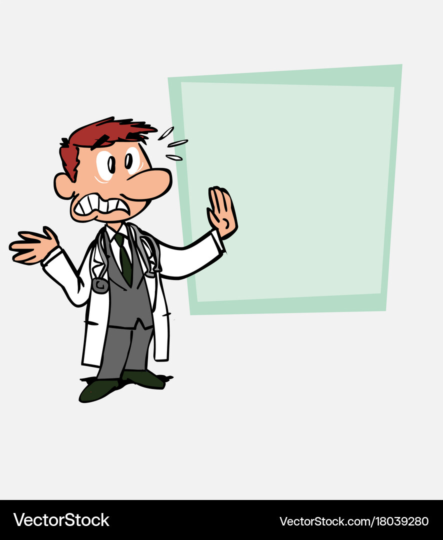 Very scared white doctor is showing Royalty Free Vector