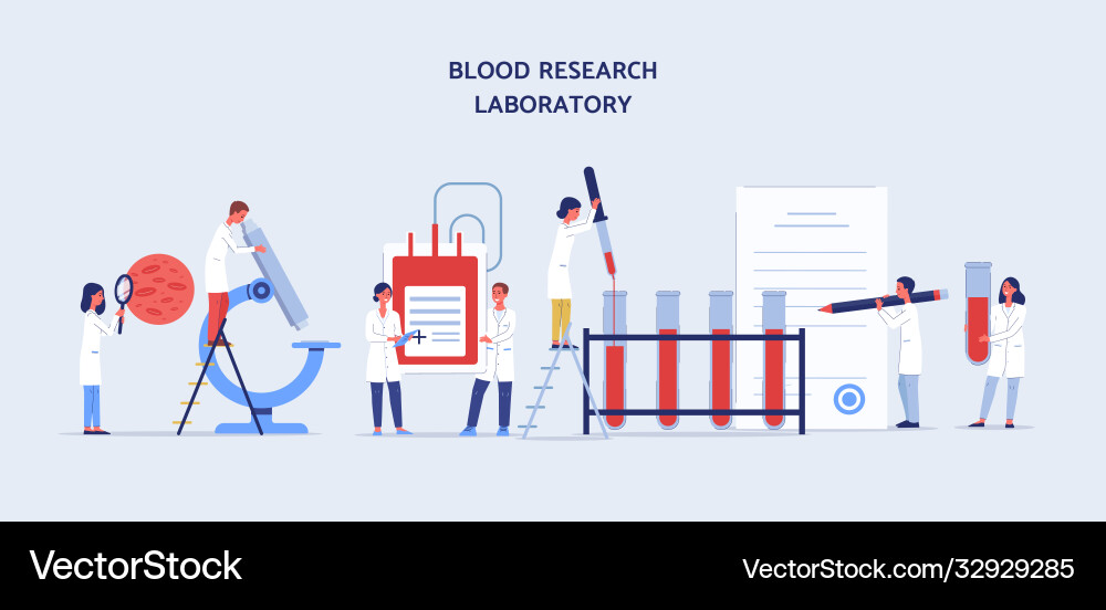 Blood research laboratory banner with doctors Vector Image
