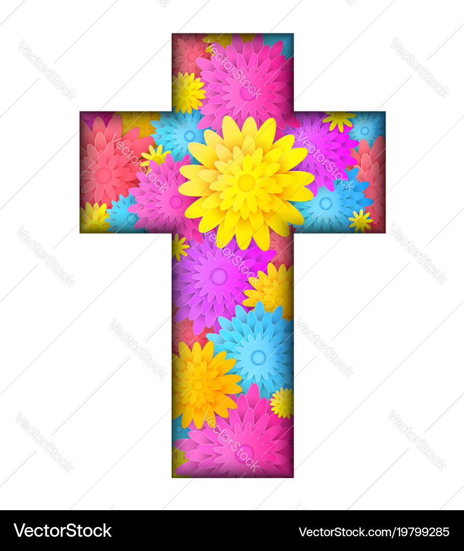 Cross with colorful flowers Royalty Free Vector Image