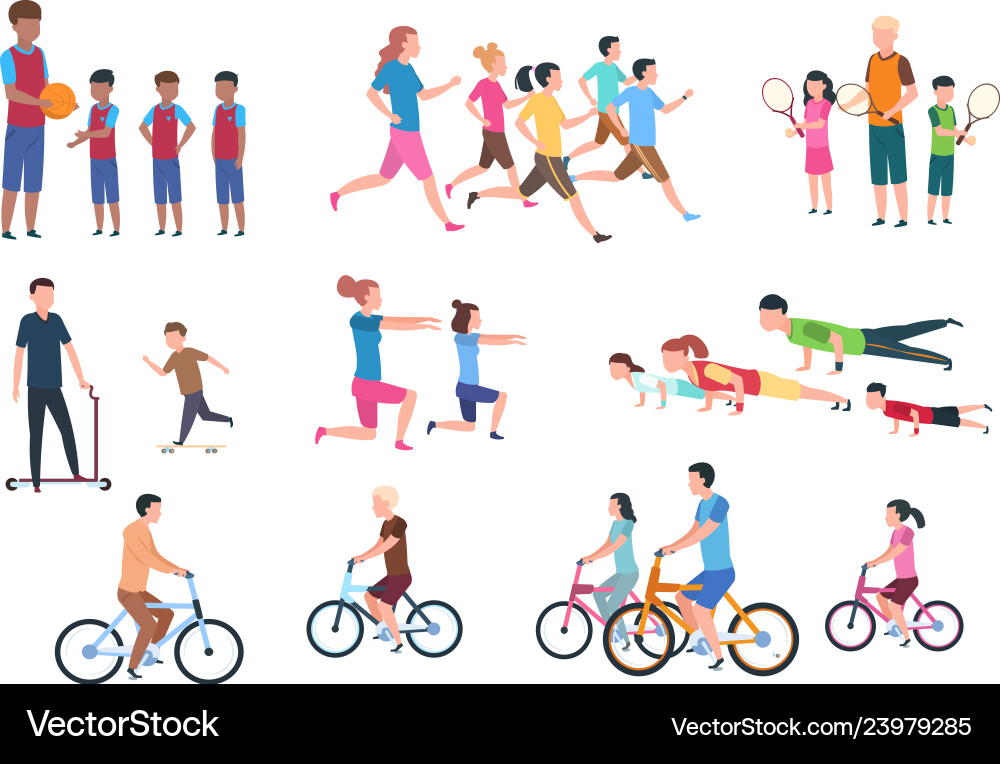 Physical activity people flat fitness set with Vector Image