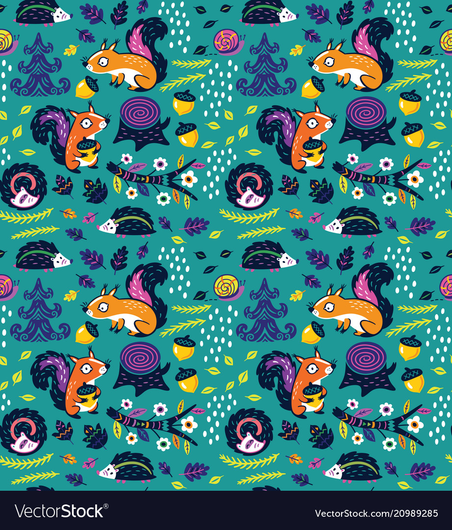 Seamless pattern crazy squirrels with nuts Vector Image
