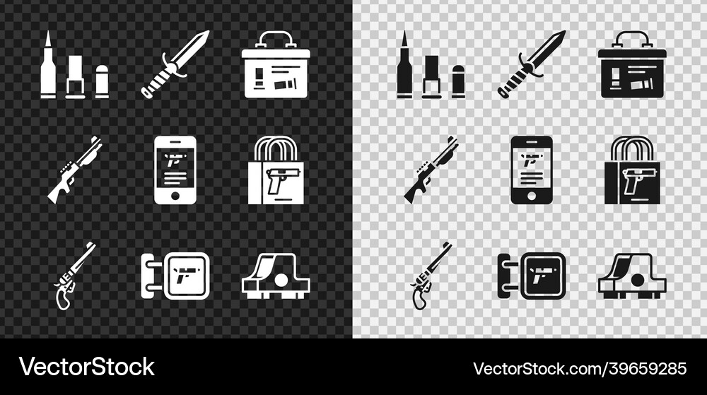 Set bullet military knife ammunition box Vector Image