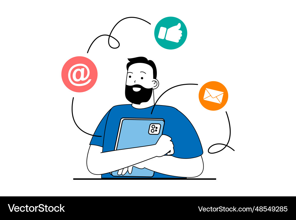 Social network concept with people scene in flat Vector Image