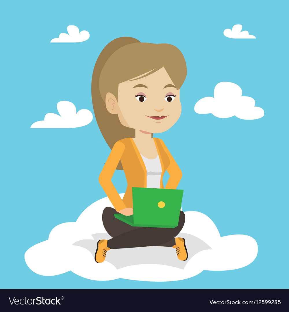 Woman using cloud computing technology Royalty Free Vector