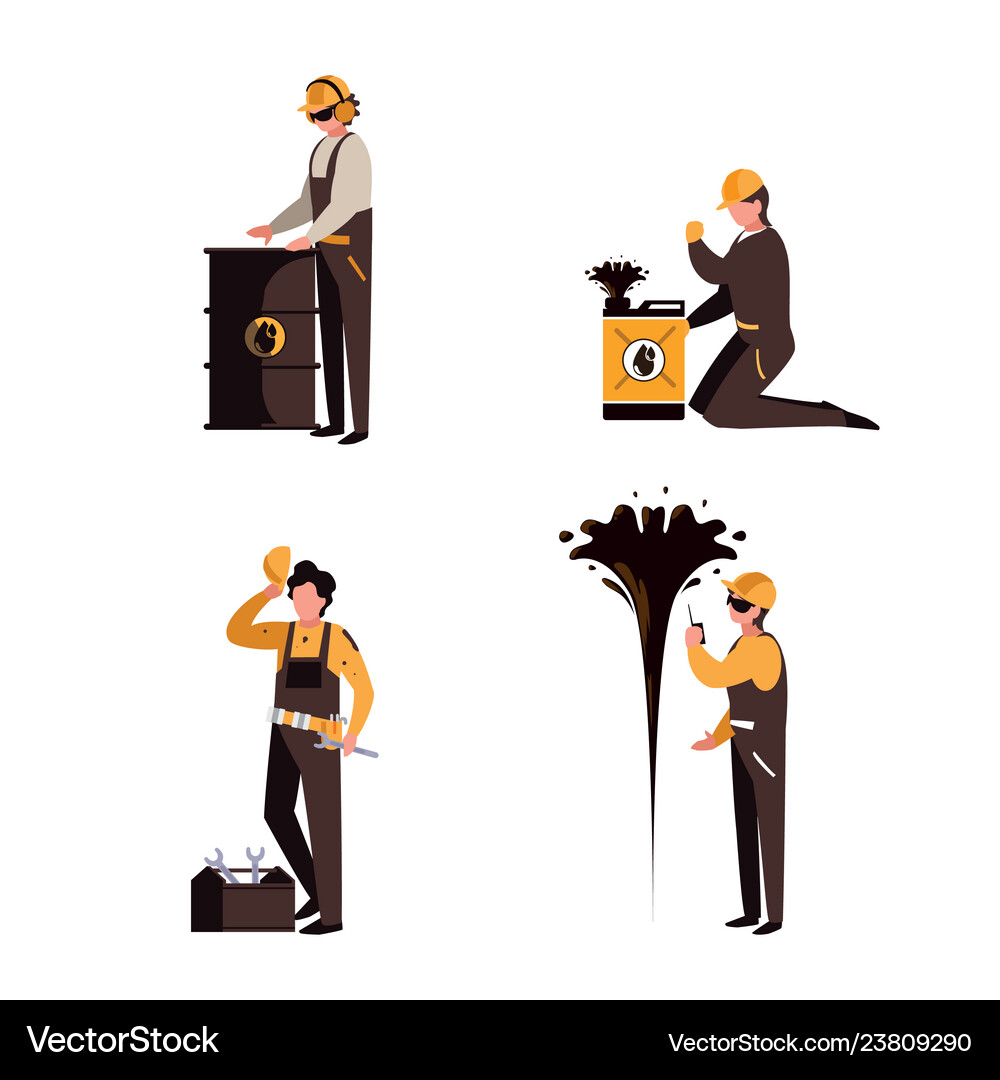 Group of workers oil industry Royalty Free Vector Image