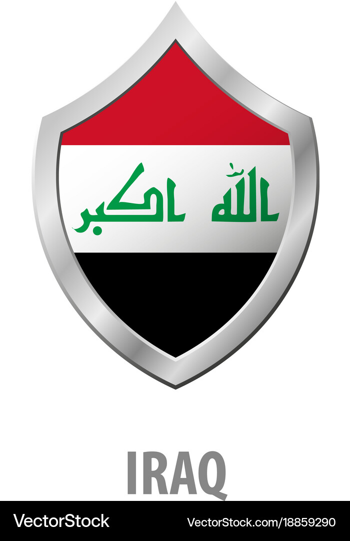 Iraq flag on metal shiny shield Royalty Free Vector Image