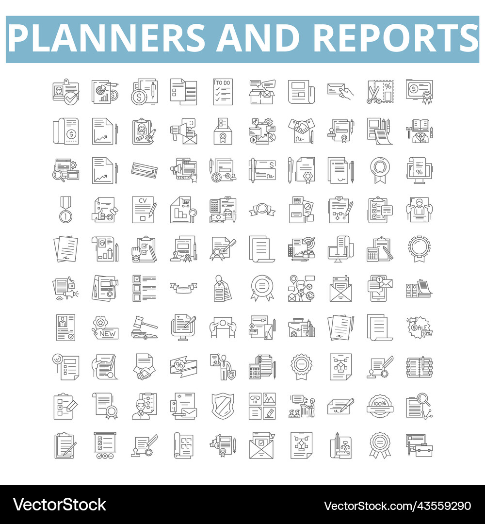 Planners and reports icons line symbols web Vector Image