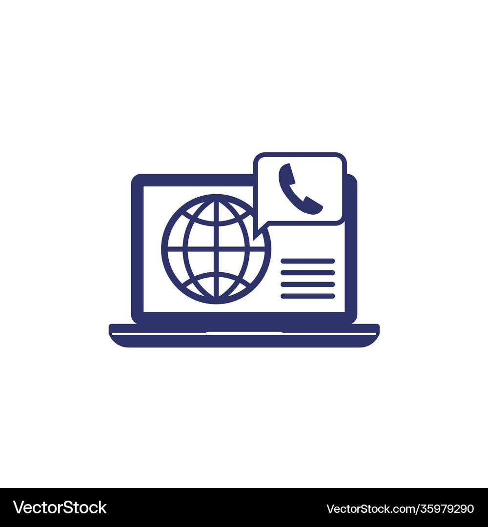 Voip telephony icon with laptop Royalty Free Vector Image