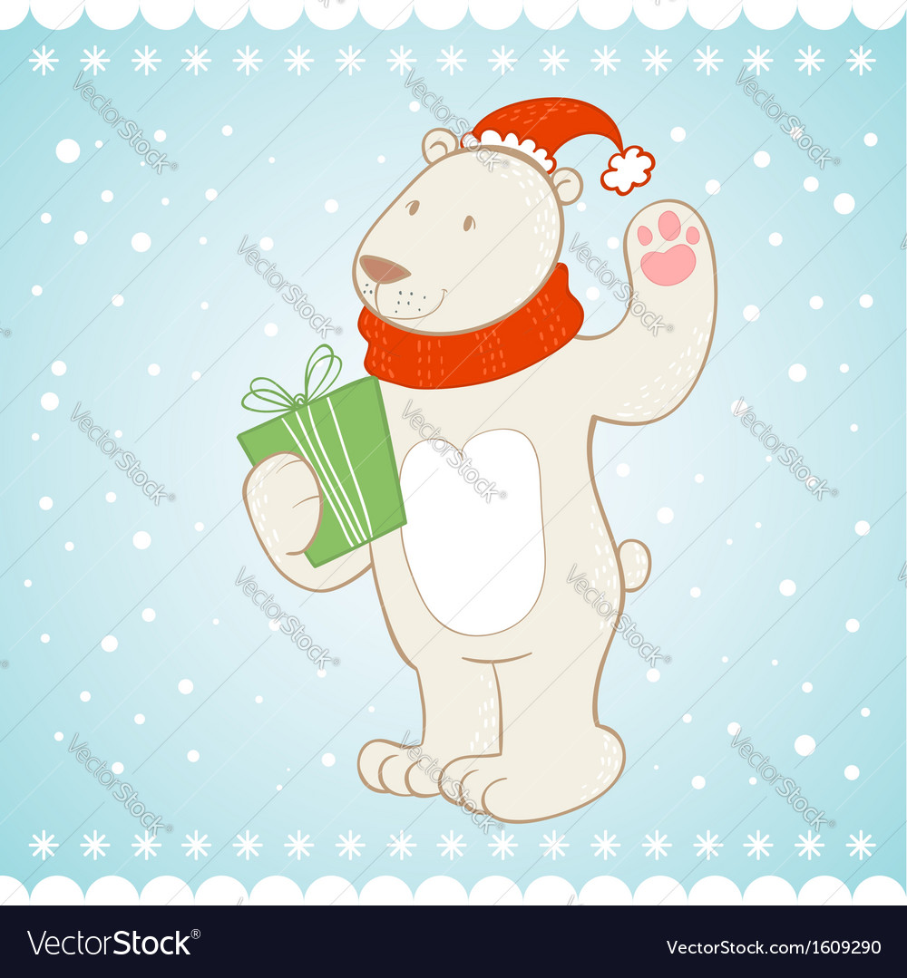 White Polar Bear Christmas Greeting Card Vector Image