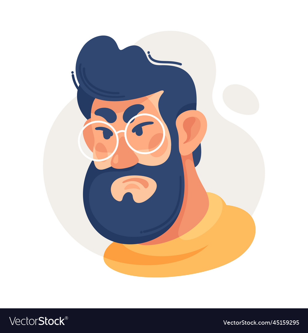 Bearded man in glasses showing emotion of anger Vector Image