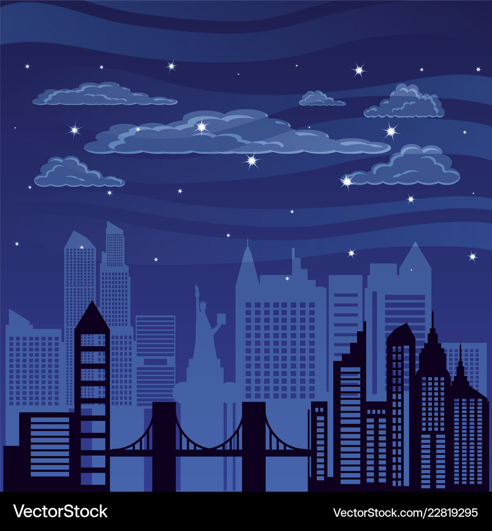 Cityscape with buildings scene night Royalty Free Vector