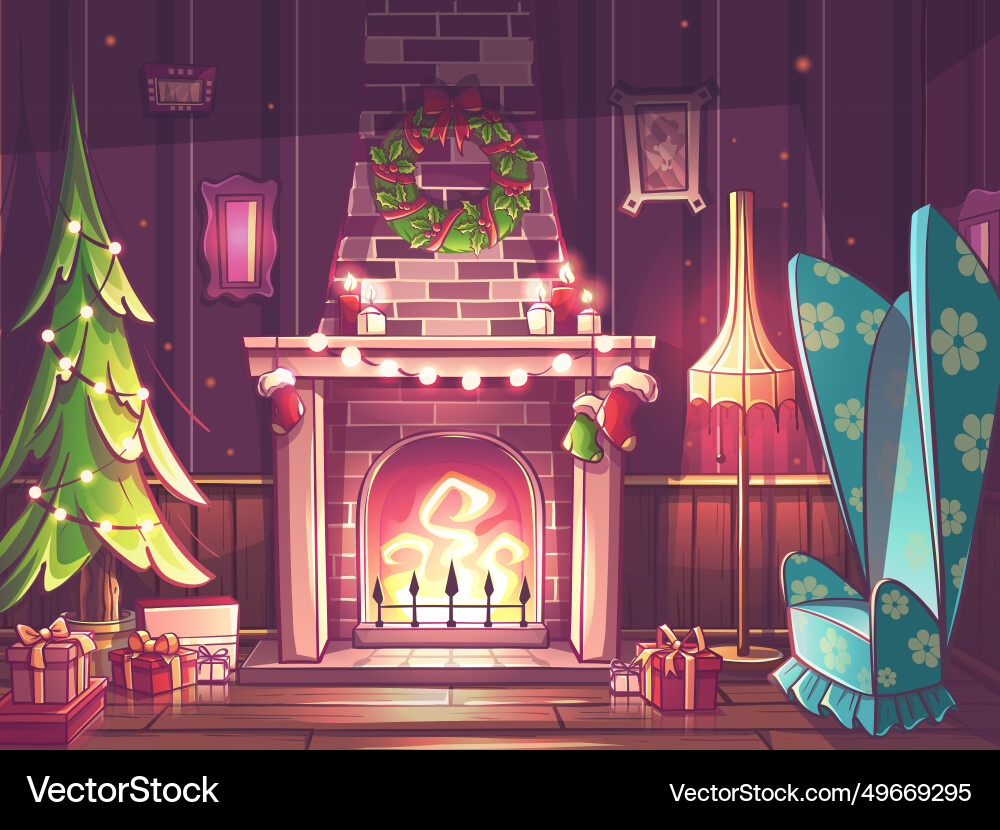 Color classic fireplace with brick surround Vector Image