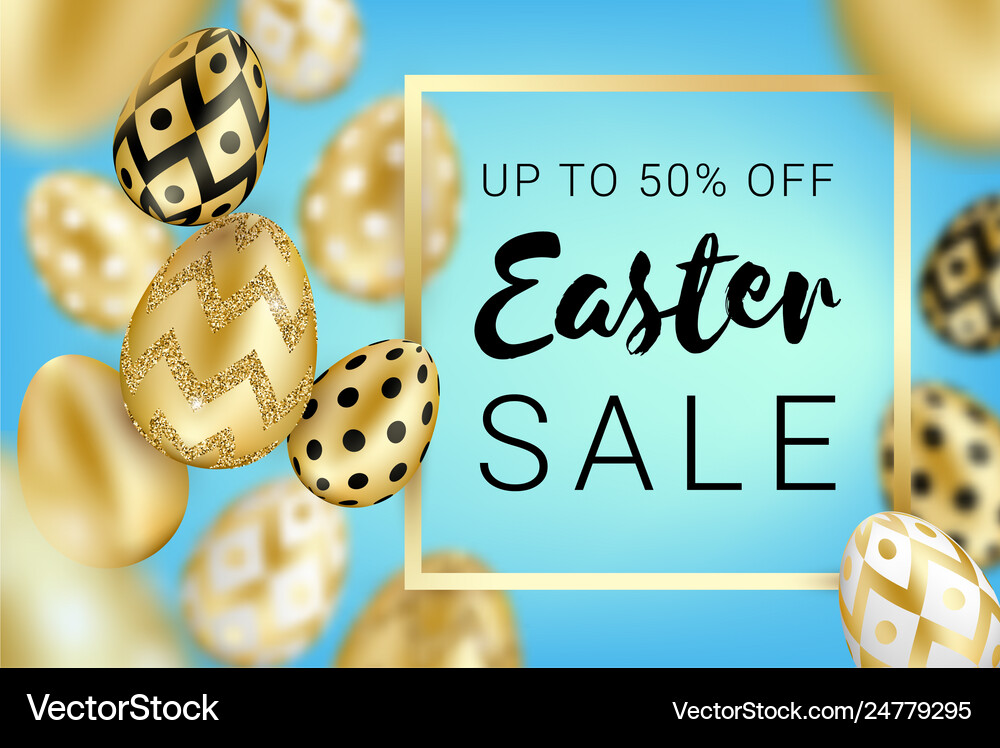 Easter sale golden eggs design blue Royalty Free Vector