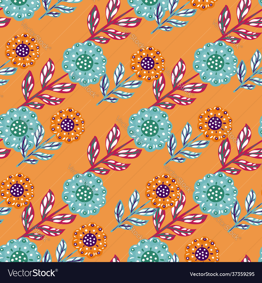 Nature seamless pattern with botanic blue folk Vector Image